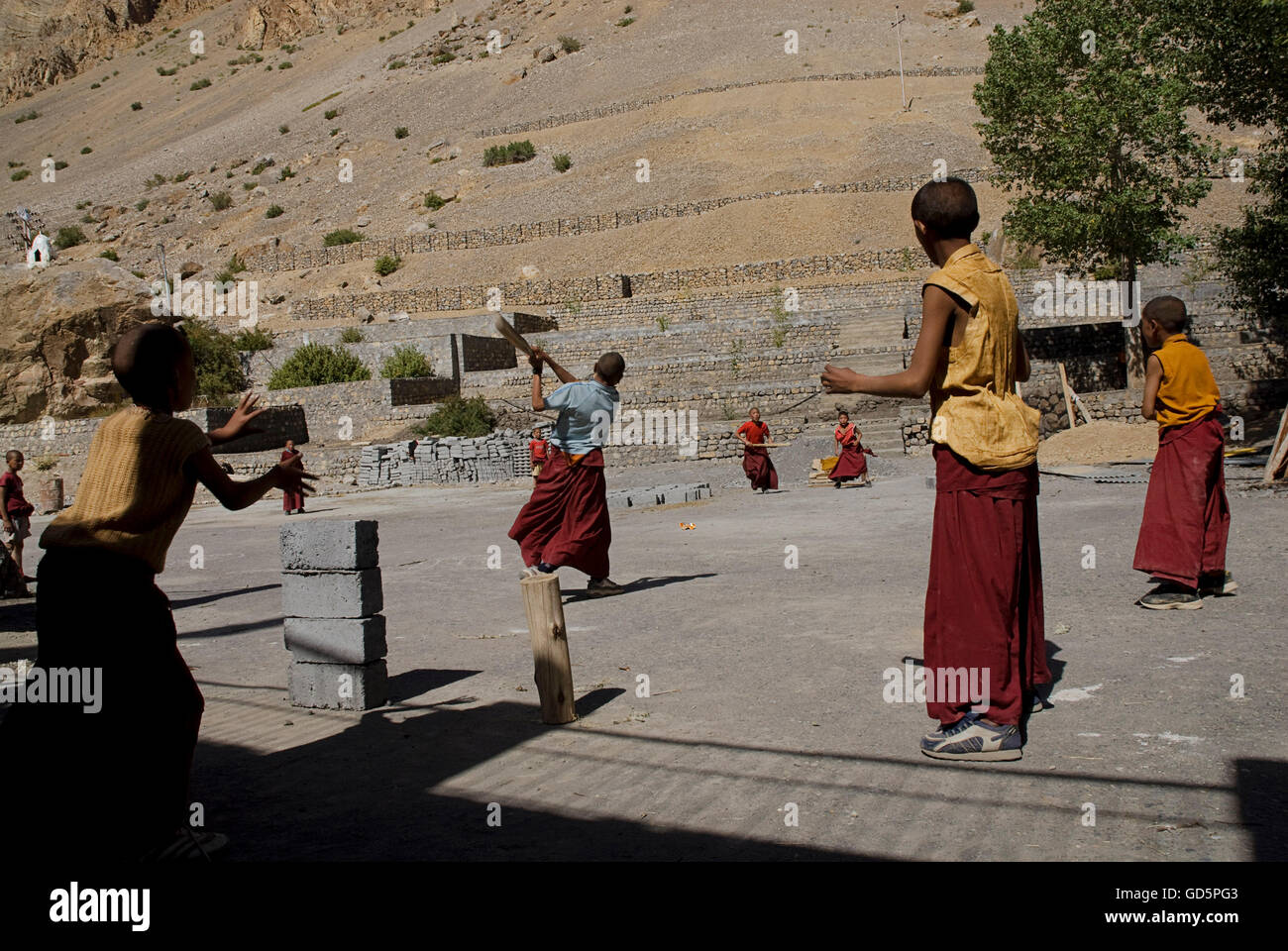 Monks playing cricket Stock Photo - Alamy