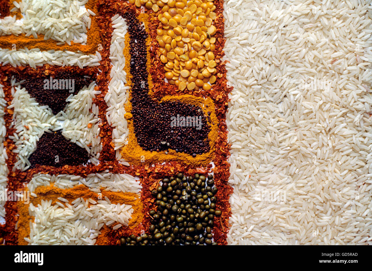 Pattern created with spices and grains Stock Photo - Alamy