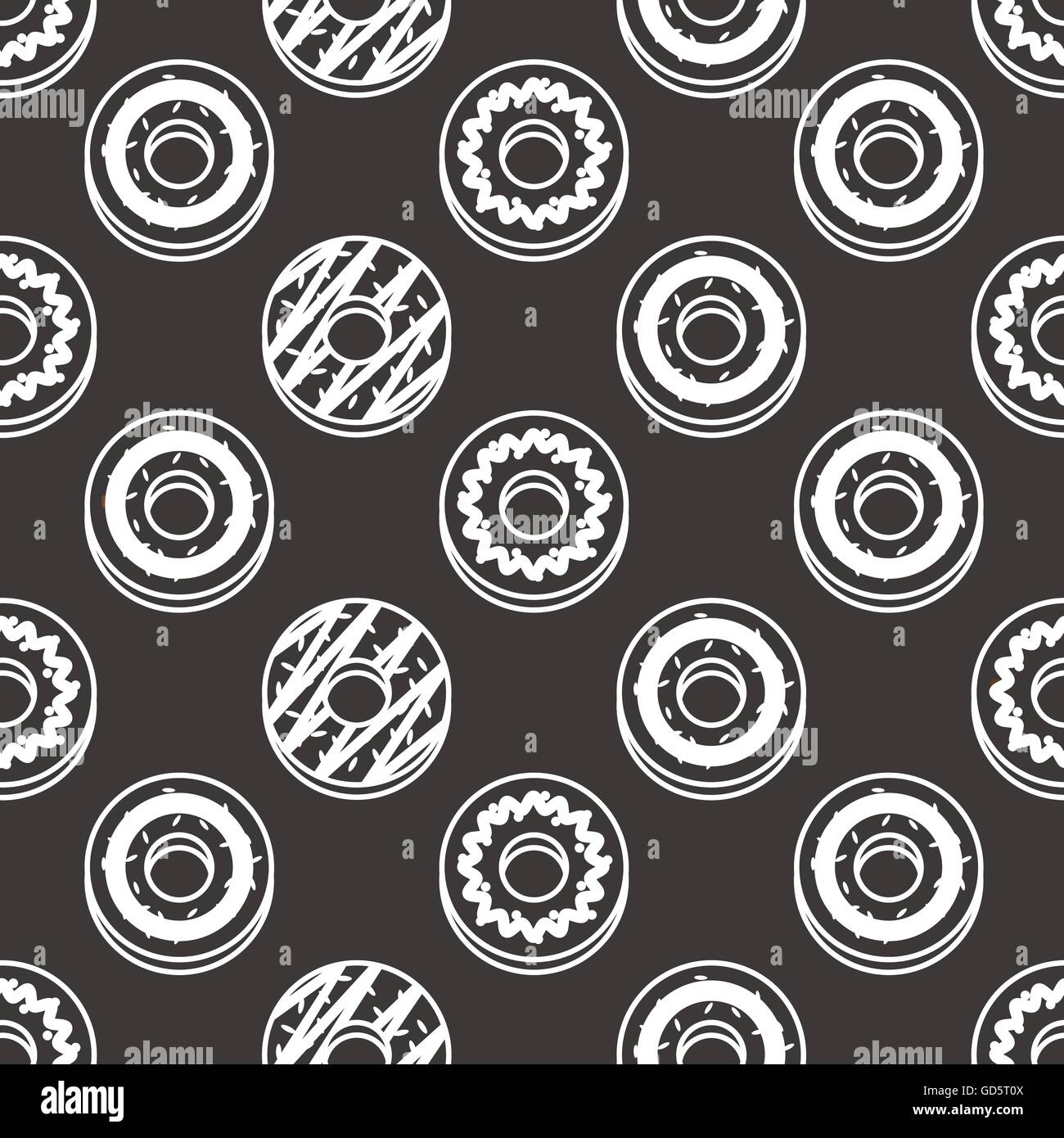 Seamless Pattern Black And White Donuts Background Vector Illustration ...