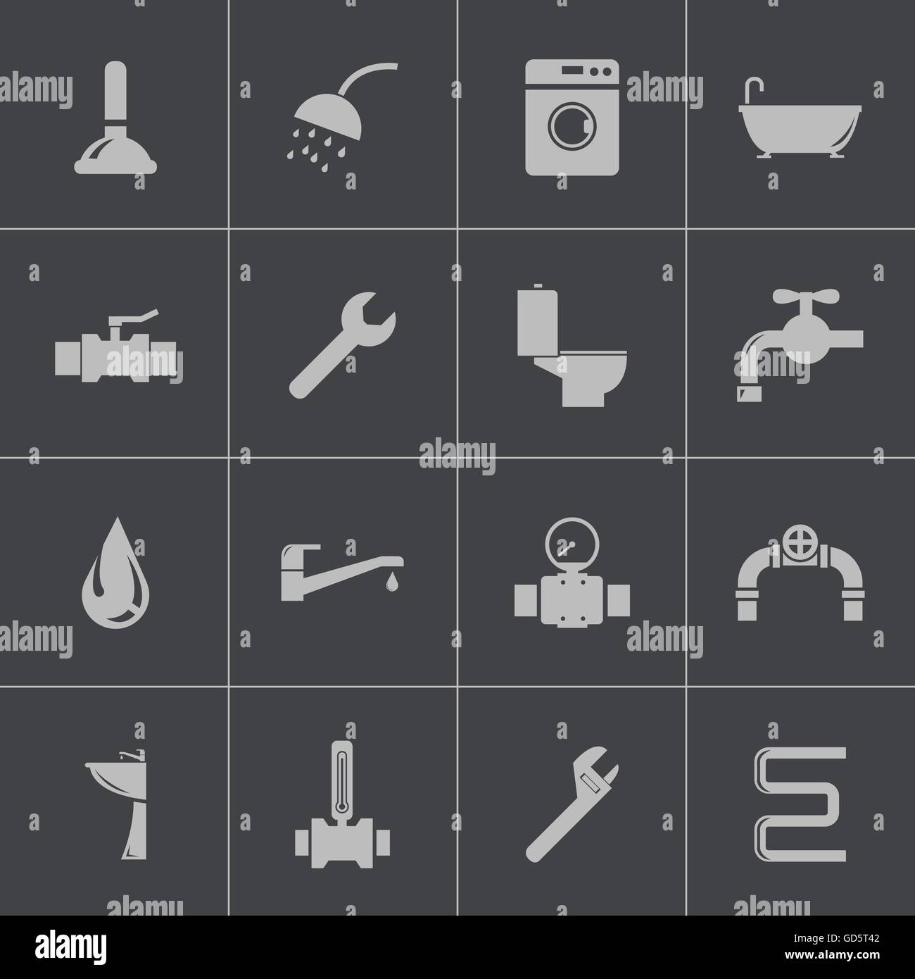 Vector black plumbing icons set Stock Vector Image & Art - Alamy