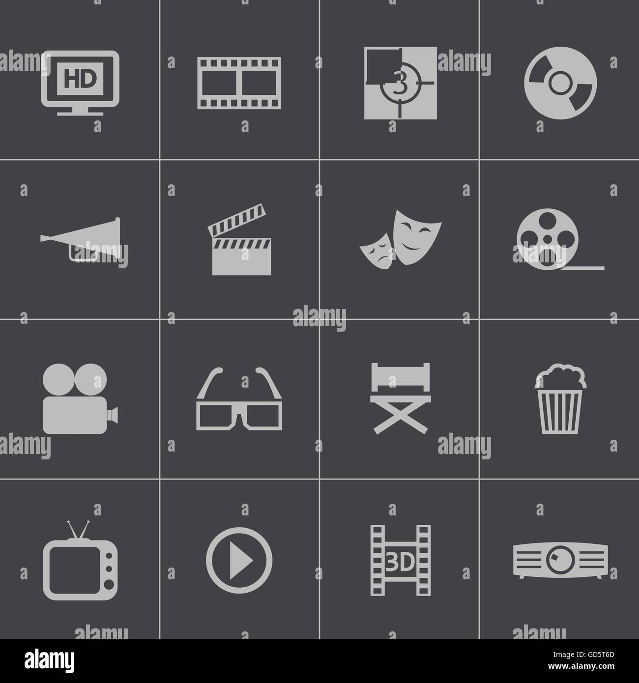 Vector black cinema icon set Stock Vector Image & Art - Alamy