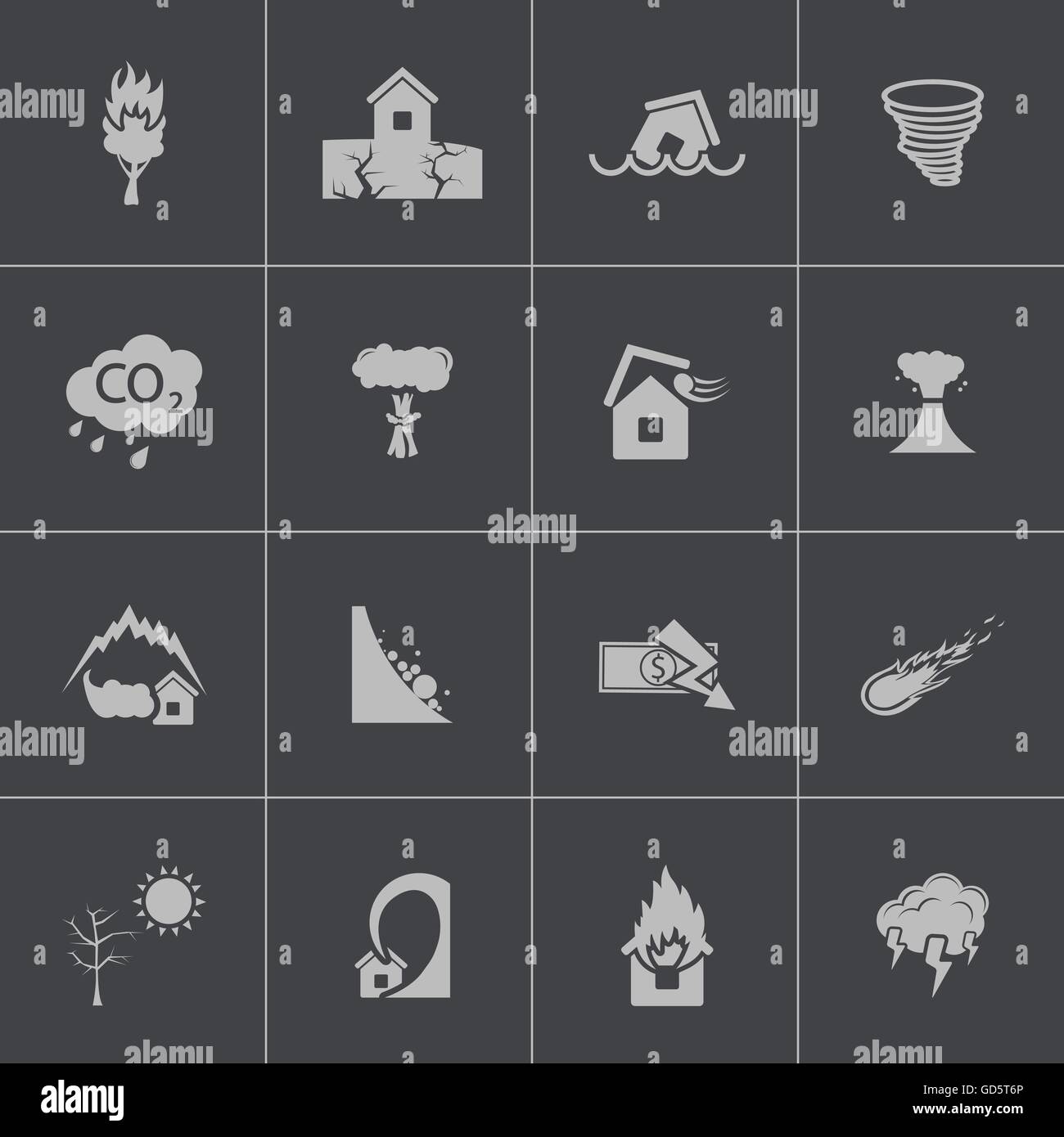 Vector black disaster icons set Stock Vector Image & Art - Alamy