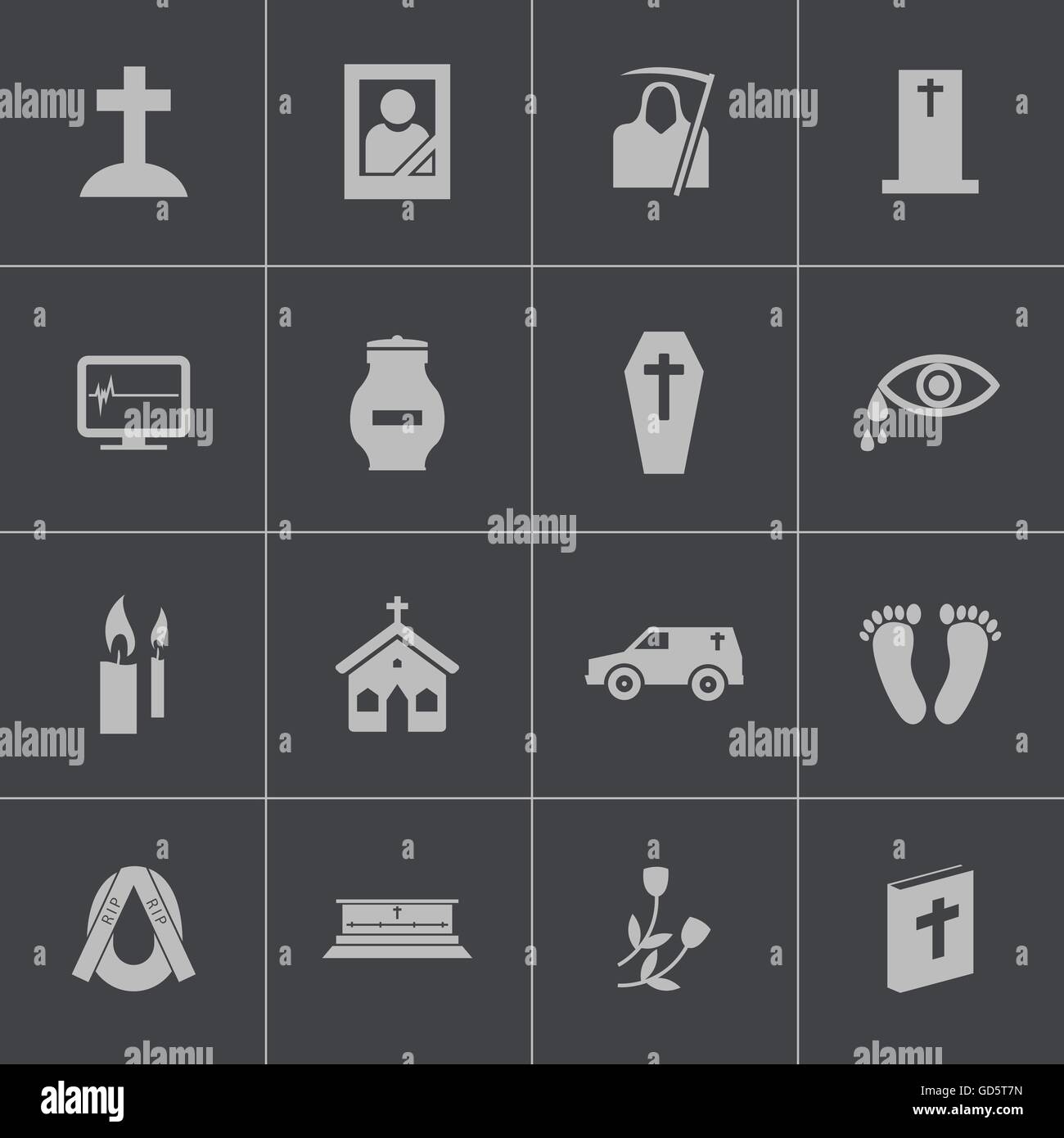 Vector black funeral icons set Stock Vector Image & Art - Alamy