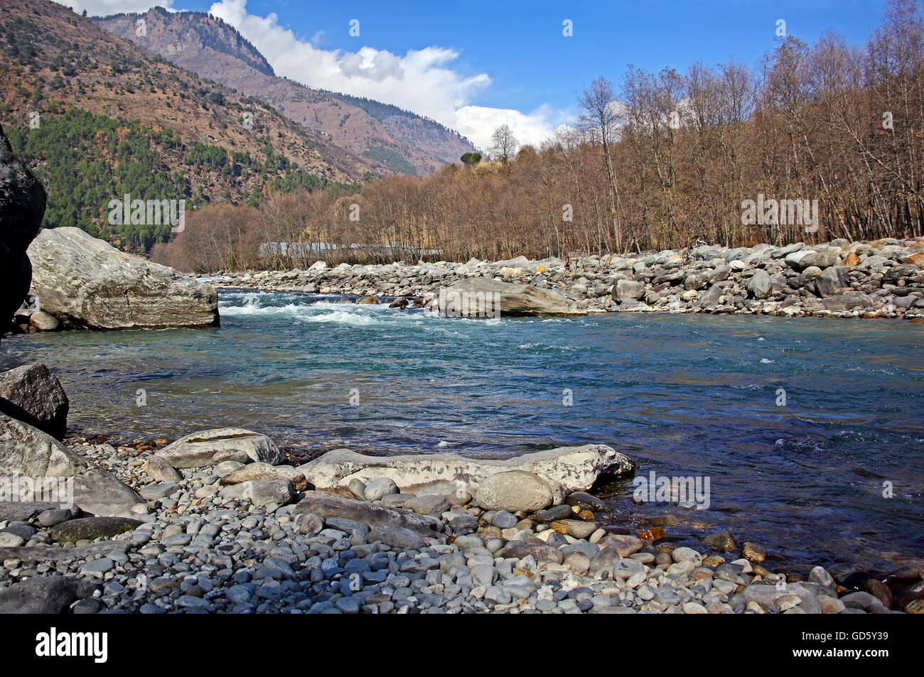Beas river flowing through the Manali region of Himalayas. White water ...