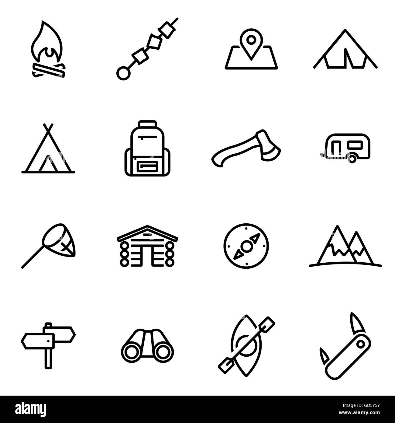 Vector illustration of thin line icons - camping Stock Vector Image ...