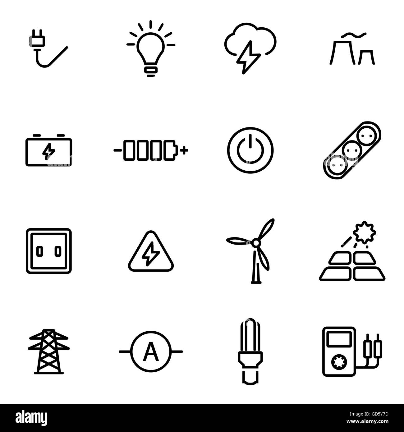 Vector illustration of thin line icons - electricity Stock Vector Image ...