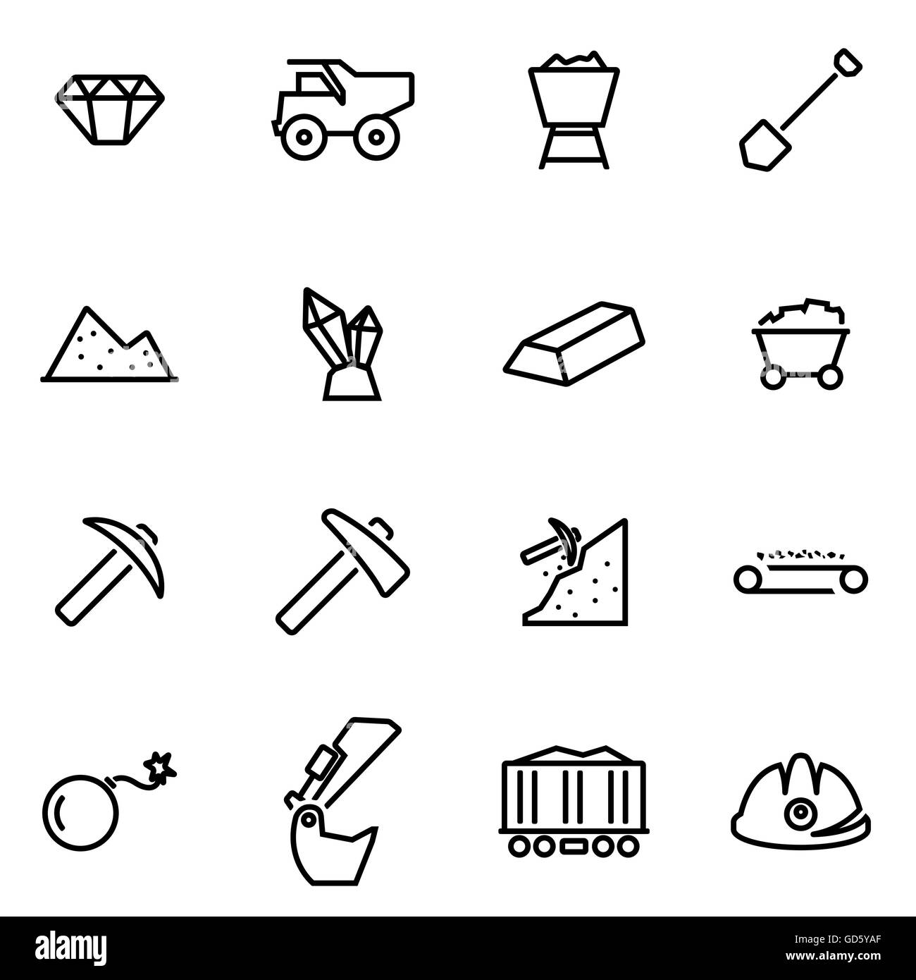 Vector illustration of thin line icons - mining Stock Vector Image ...