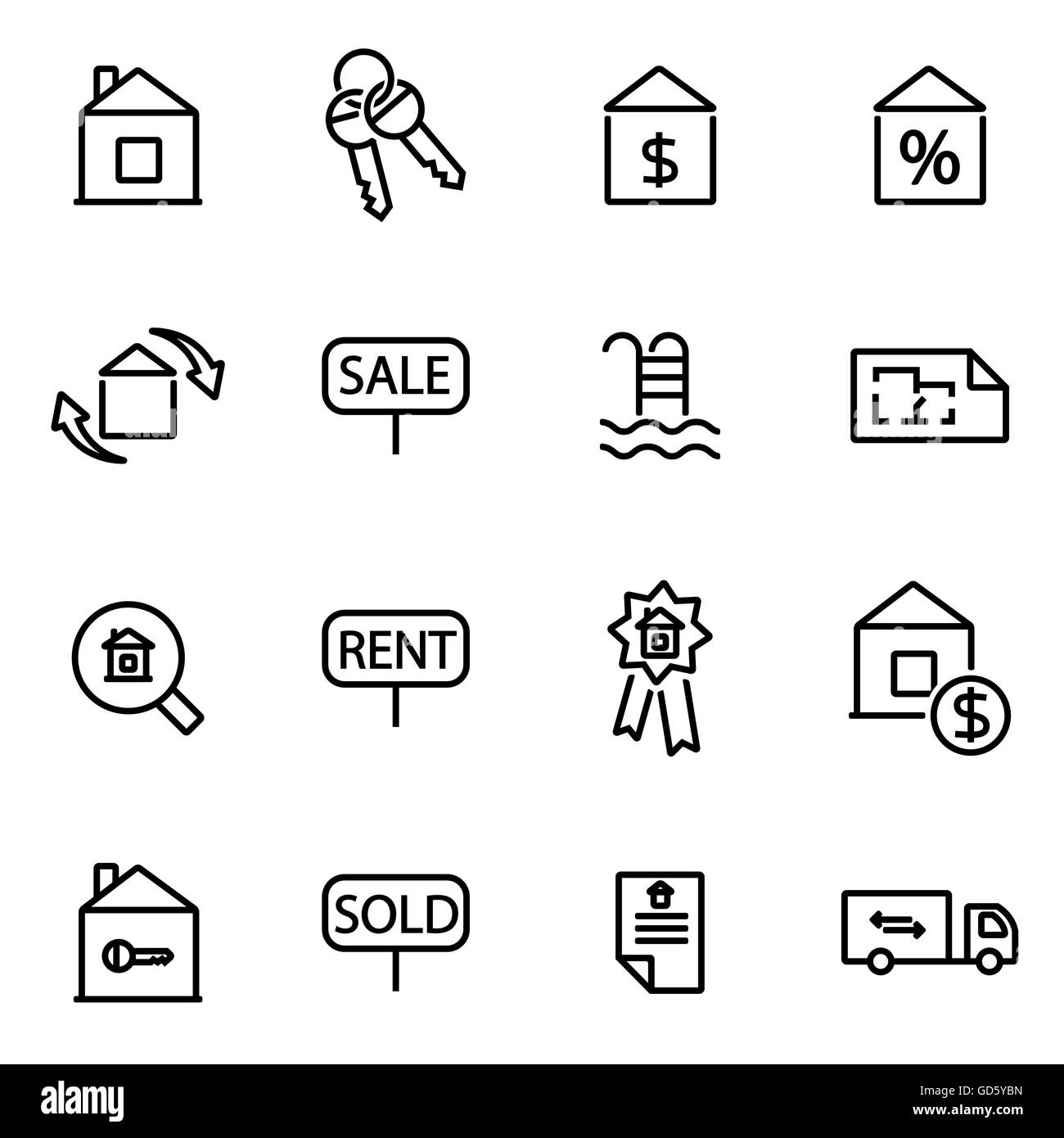 Vector illustration of thin line icons - real estate Stock Vector Image ...