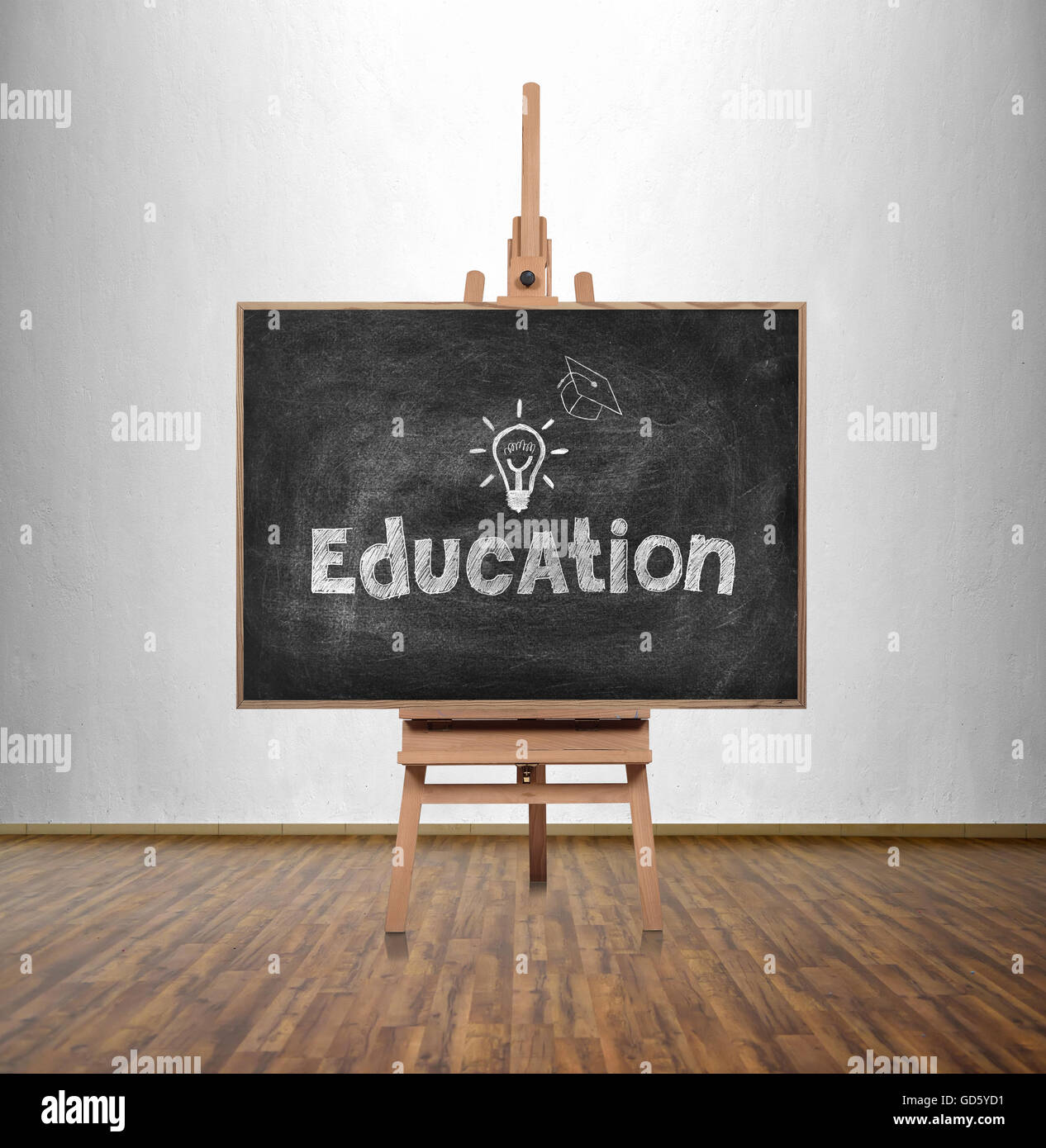 drawing education symbol on chalk board in classroom Stock Photo - Alamy