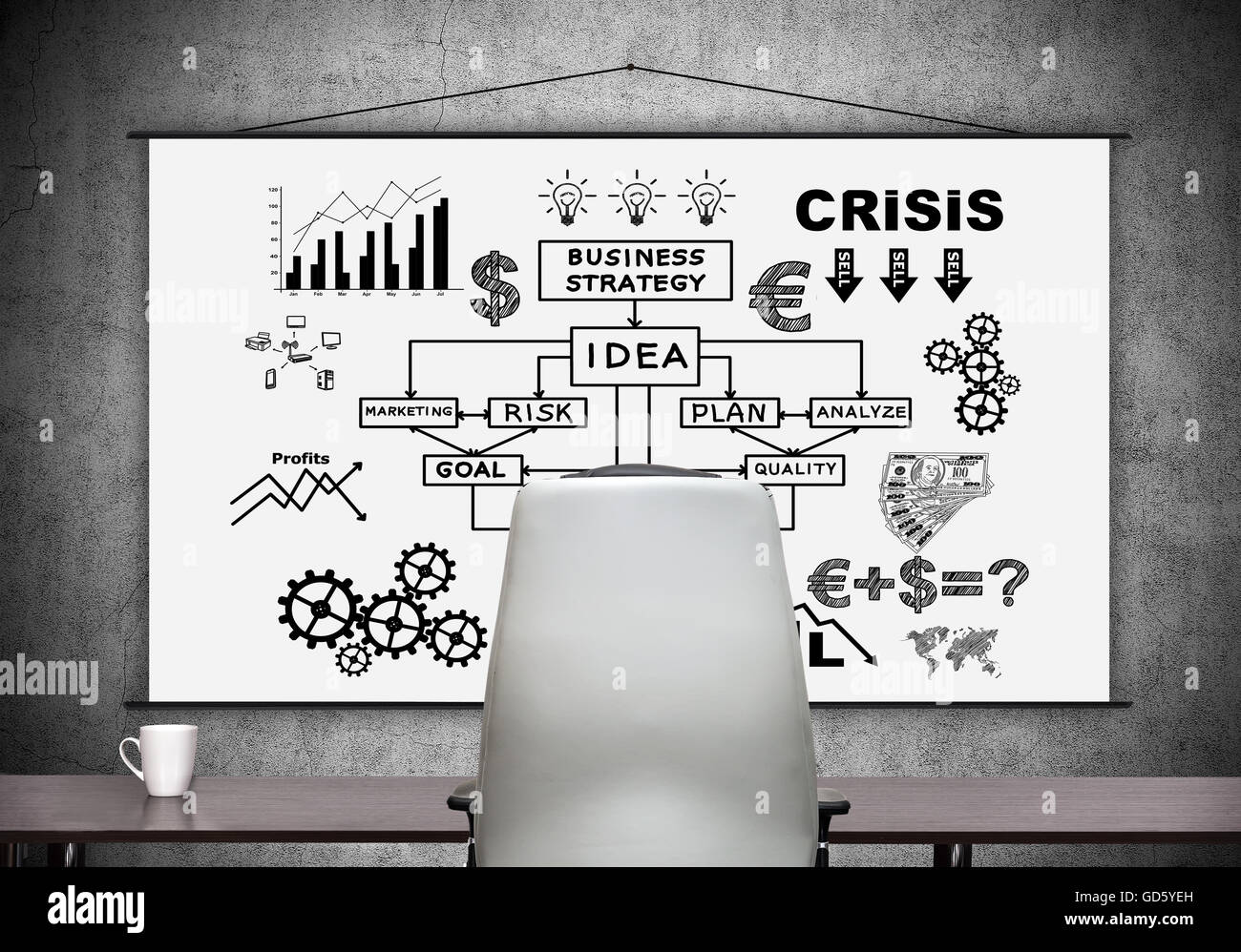 conference room in modern office and poster with business strategy ...
