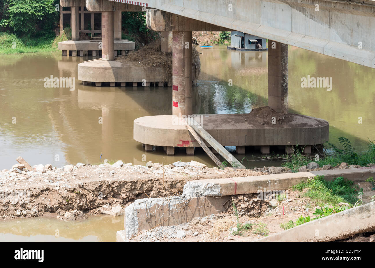 New pillar of the concrete bridge is compensate the old bridge in the ...