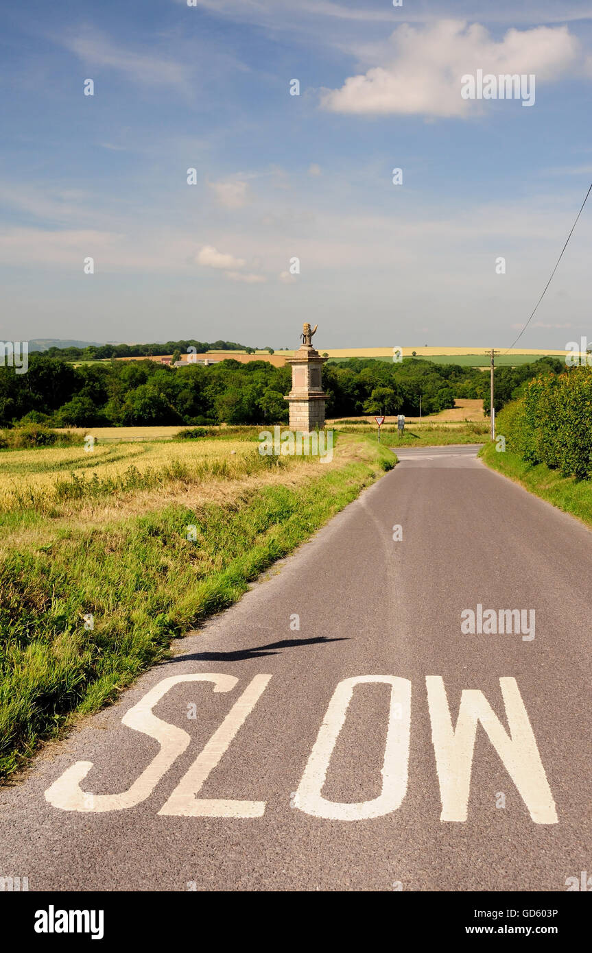 Approaching the lion monument that stands beside the A342 road above ...
