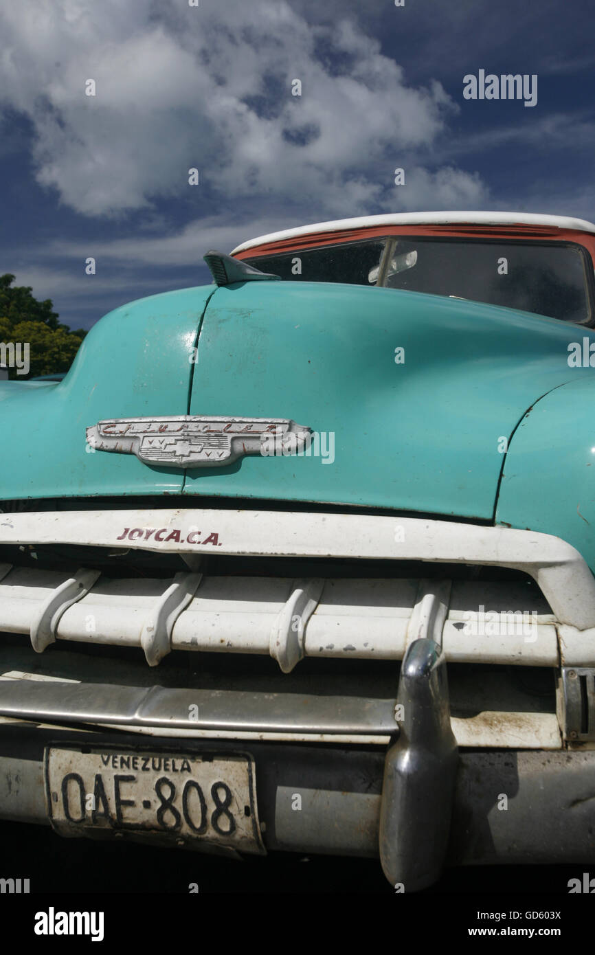 a old american car in the town of Juangriego on the Isla Margarita in ...