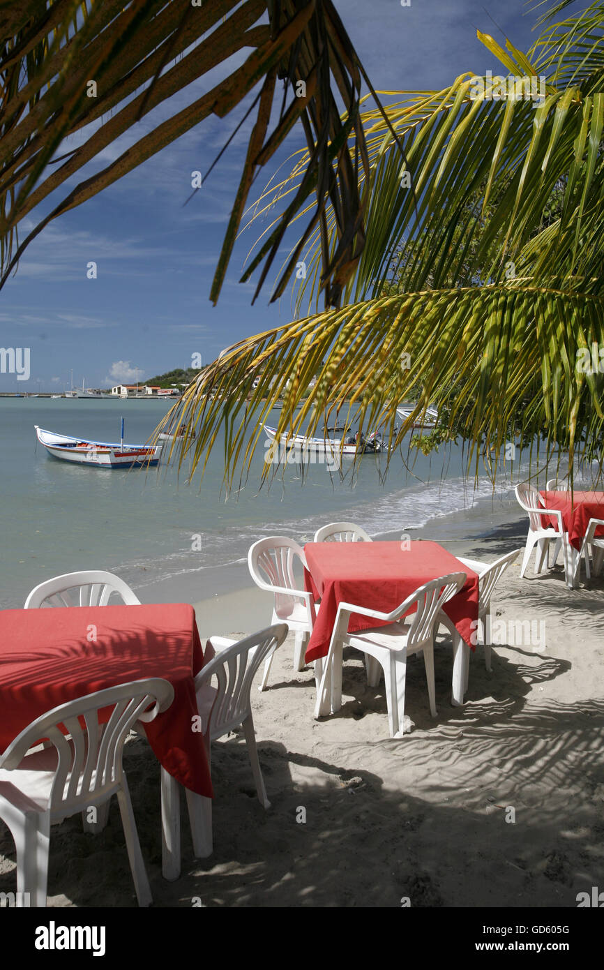 a restaurant at the beach in the town of Juangriego on the Isla ...
