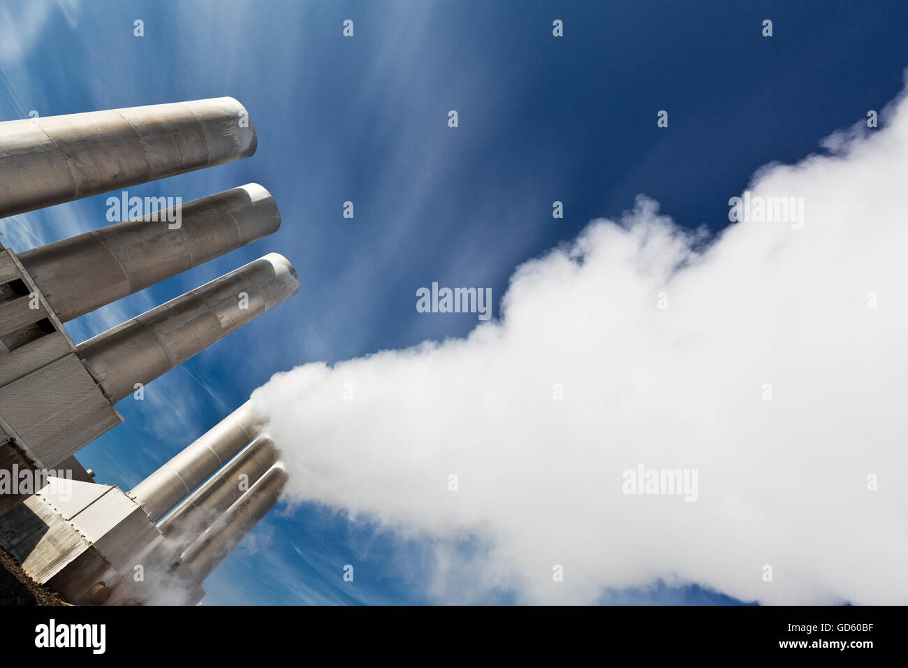 Clean geothermal steam bellows from pipes, Reykjanes Geothermal Power ...