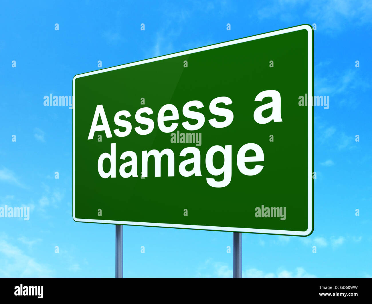 Insurance concept: Assess A Damage on road sign background Stock Photo ...