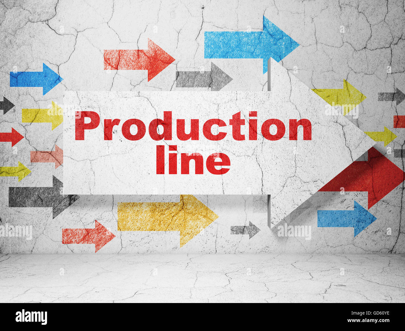 Industry concept: arrow with Production Line on grunge wall background ...