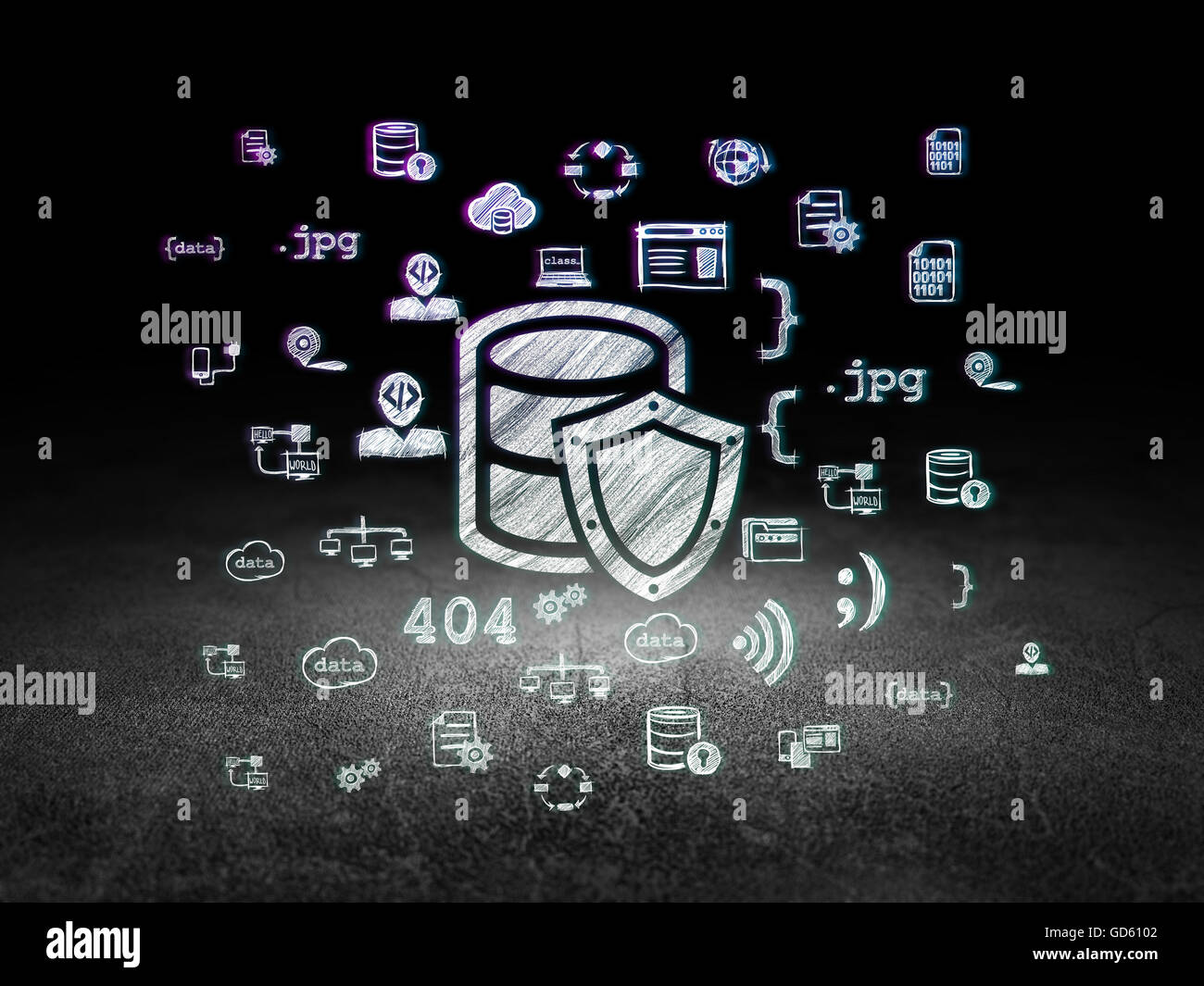 Software concept: Database With Shield in grunge dark room Stock Photo ...