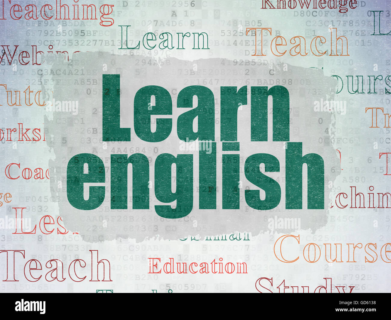 Studying concept: Learn English on Digital Data Paper background Stock ...