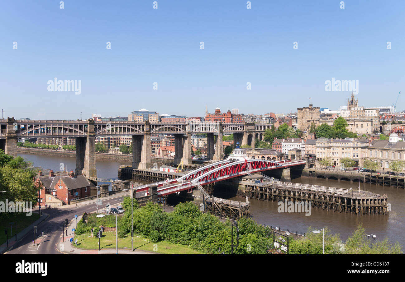 The High Level and Swing bridges between Gateshead and Newcastle, Tyne ...