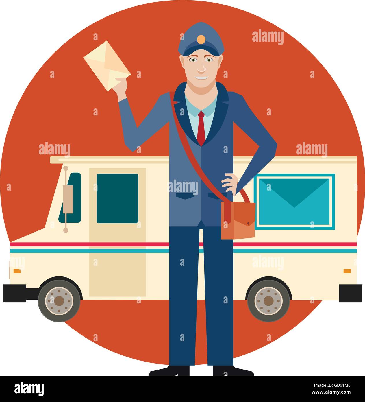 Postman and his Car Stock Vector Image & Art - Alamy