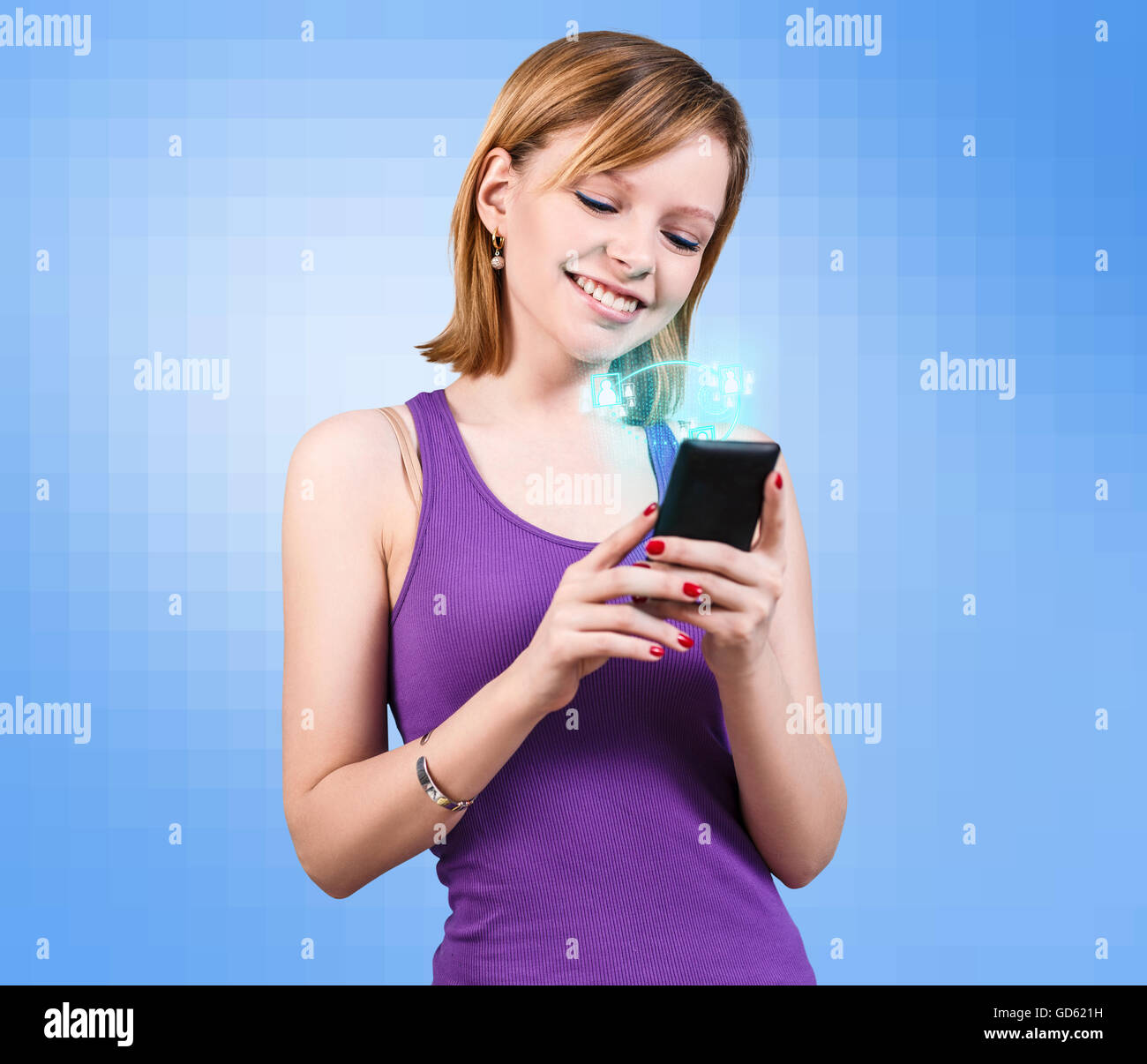 Young beautiful woman using a smartphone Stock Photo - Alamy