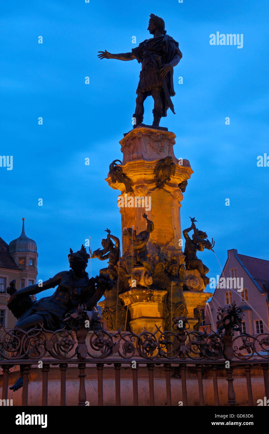 Augsburg, Rathausplatz, Augustus fountain, Augustusbrunnen, Town Hall ...