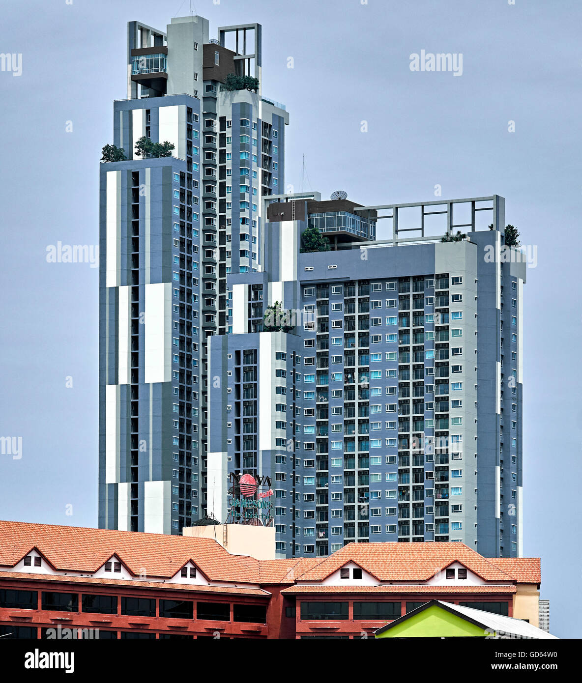 High rise apartment building. Thai architecture. Thailand S. E. Asia ...