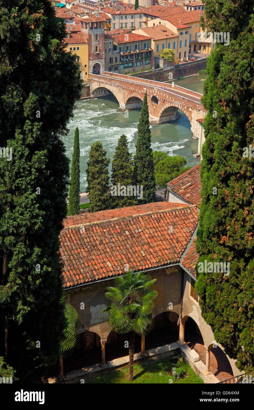 Verona, The Stone bridge, Ponte di petra, Adige river, Veneto, Italy ...