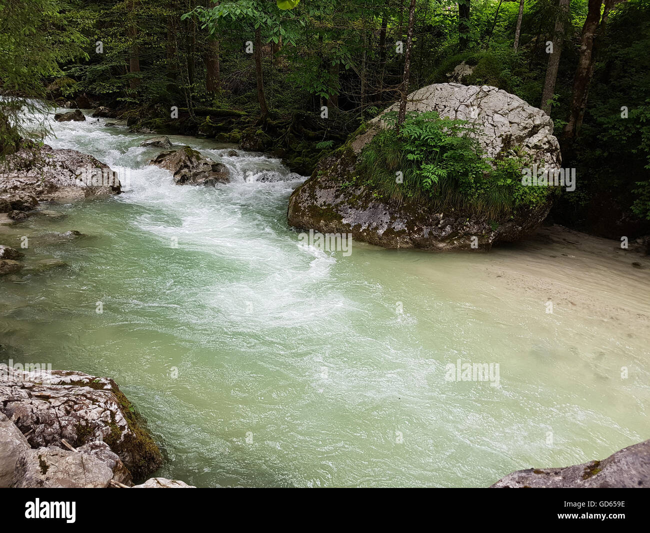 Ramsauer Ache, Ablauf, Hintersee, Fliessgewaesser Stock Photo - Alamy