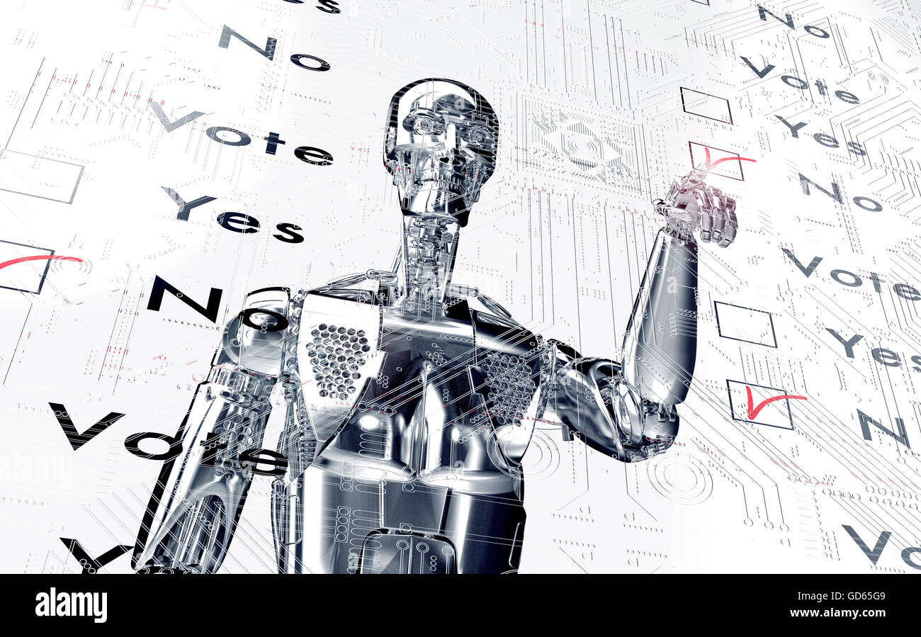 robot is voting with a virtual click, 3d illustration Stock Photo - Alamy