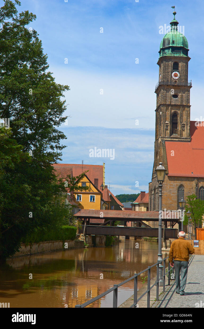 Amberg, St Martin Church, river Vils, Upper Palatinate, Bavaria Germany ...