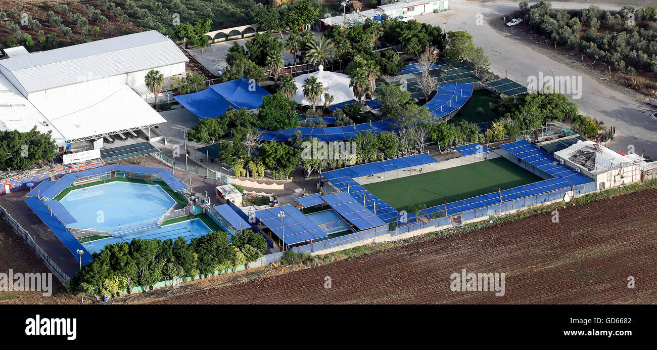 Aerial view of a Holiday complex and pools near Tamra, Galilee, Israel ...