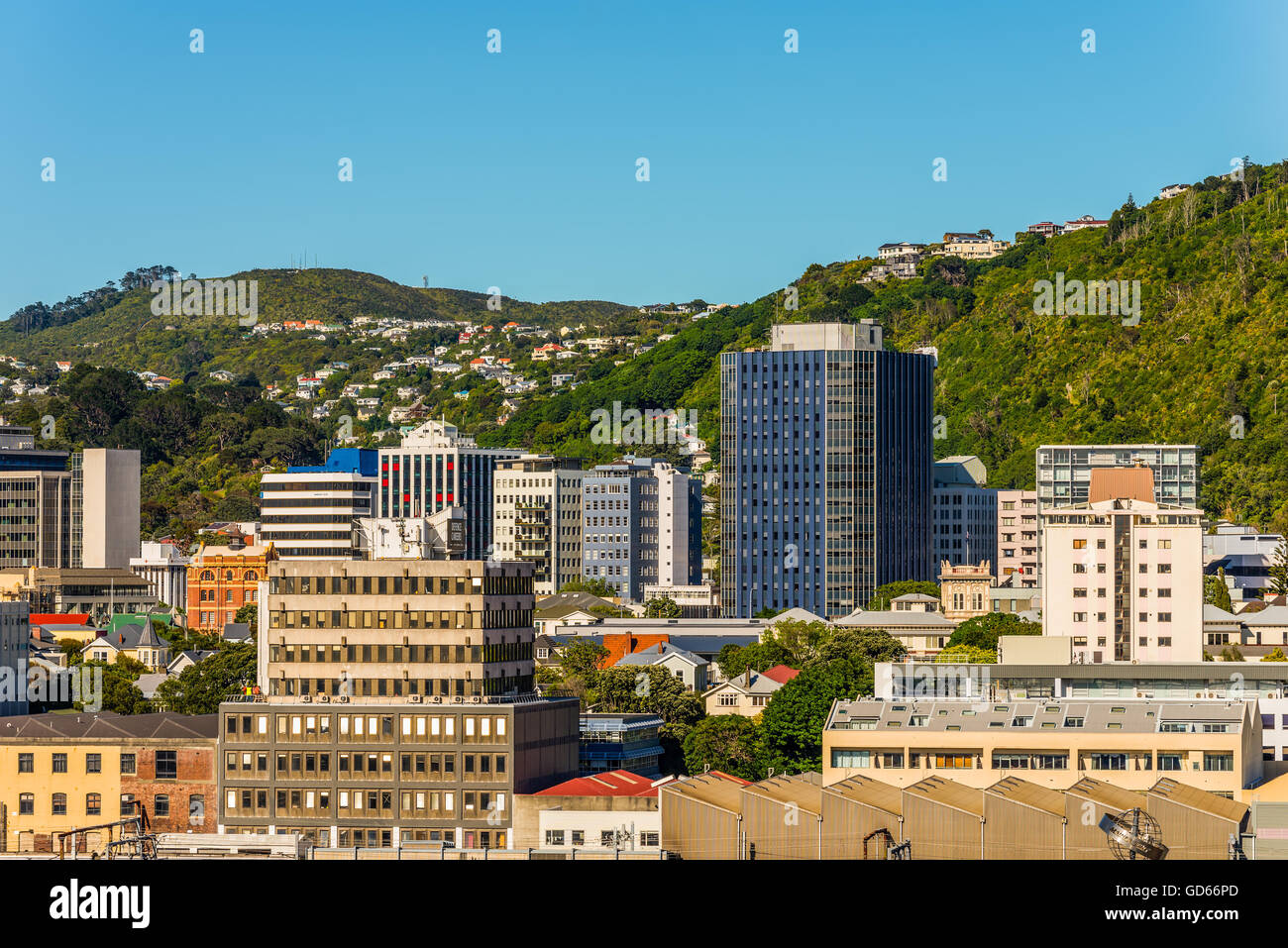 Wellington new zealand downtown skyscrapers hi-res stock photography ...