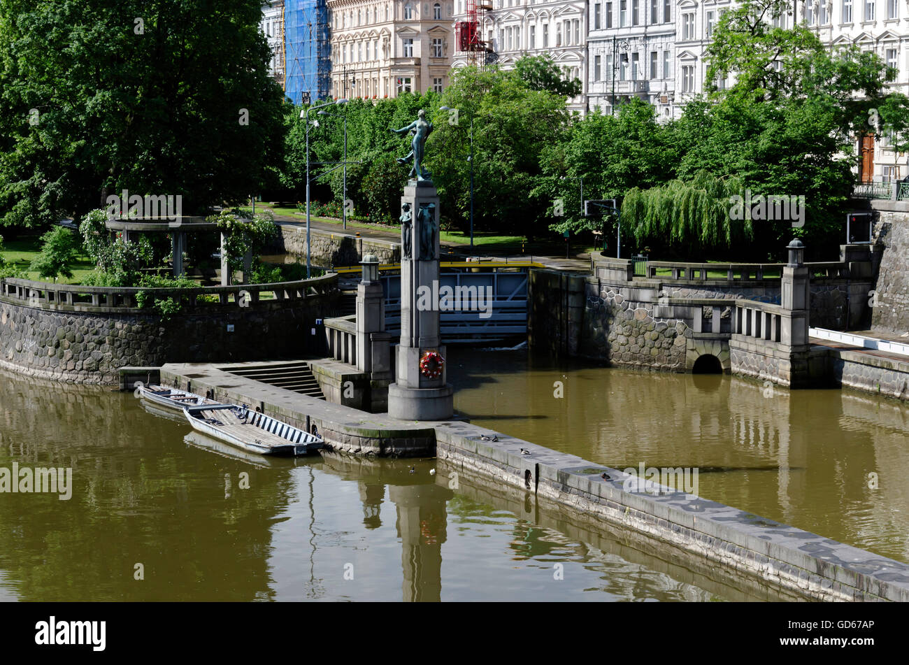 The entrance to the lock system on the River Vitava in the centre of ...