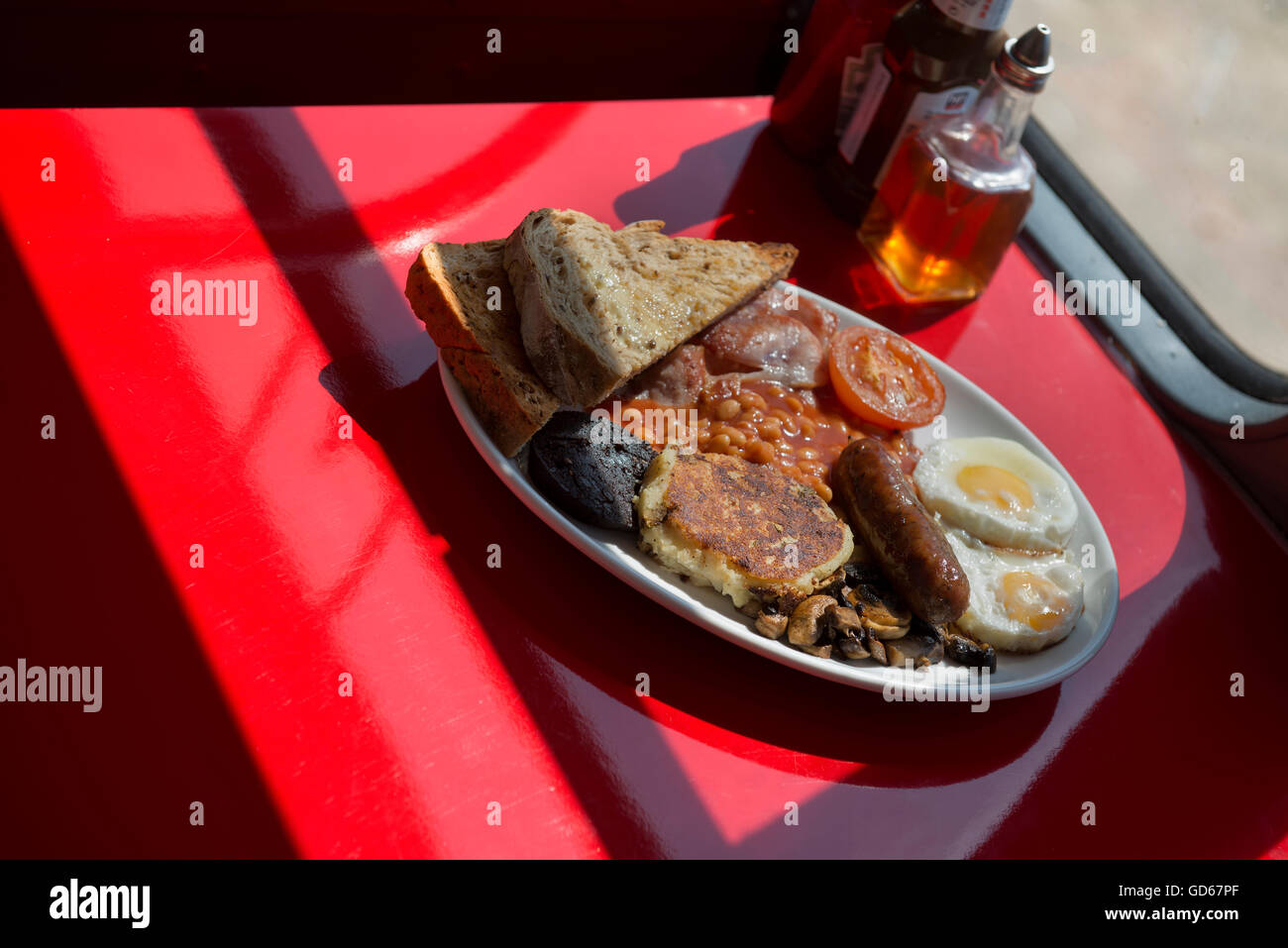 Full English breakfast served on the double decker cafe bus. Hastings ...
