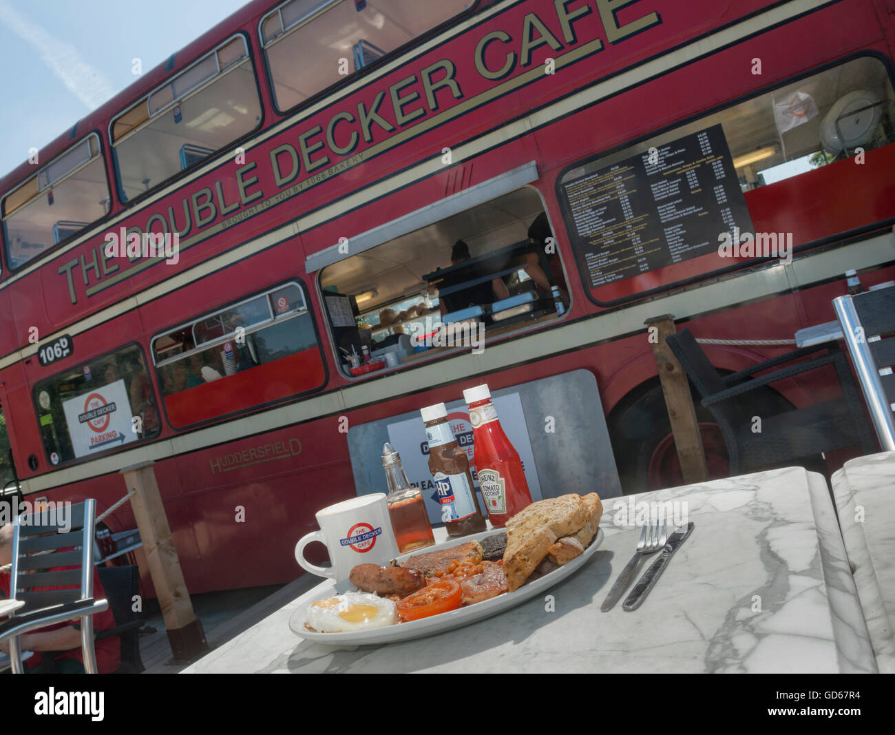 Full English breakfast served from the double decker cafe bus. Hastings ...