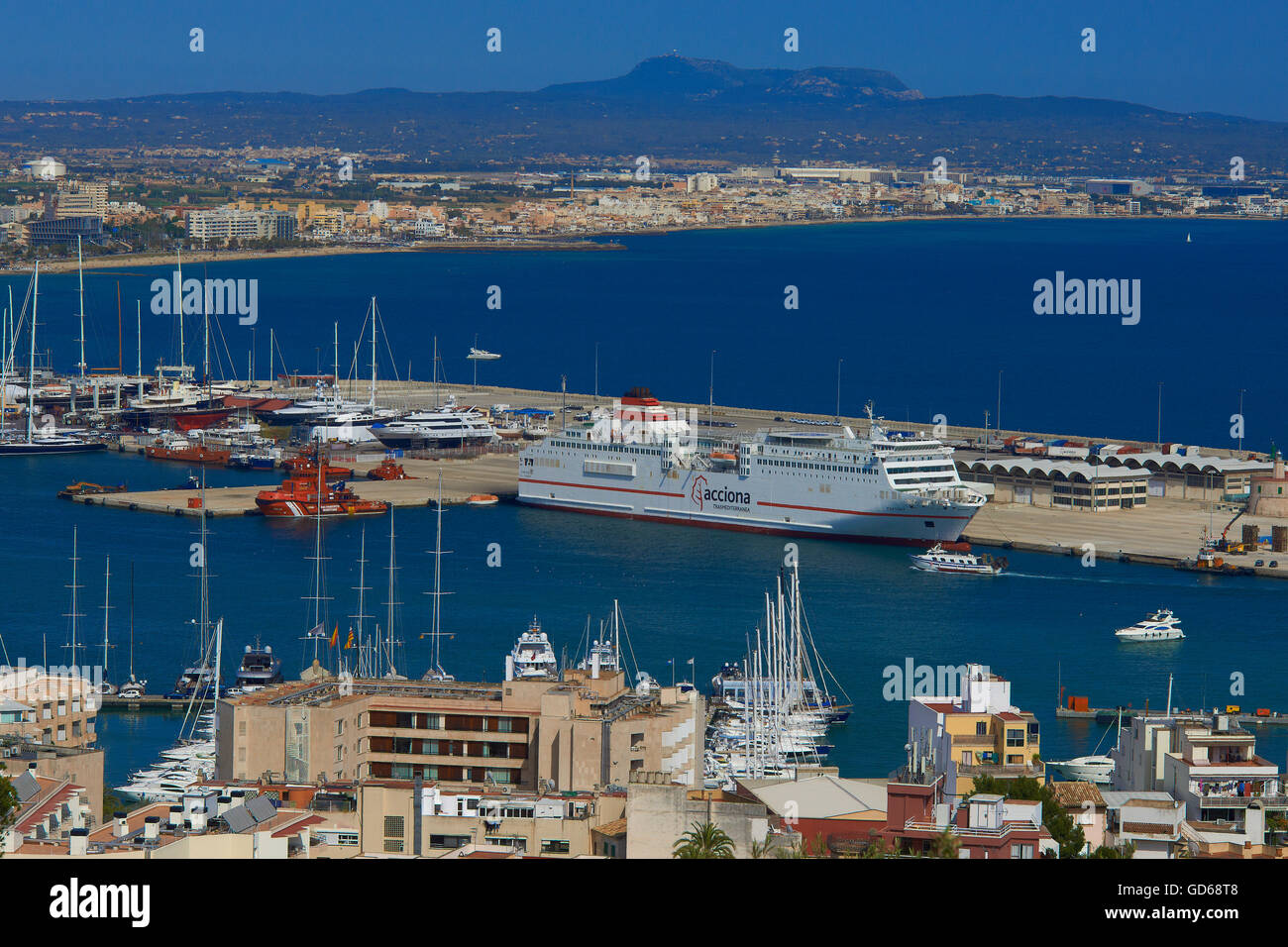 Palma de Mallorca, Harbor bay, view from Bellver castle, Palma, Majorca ...