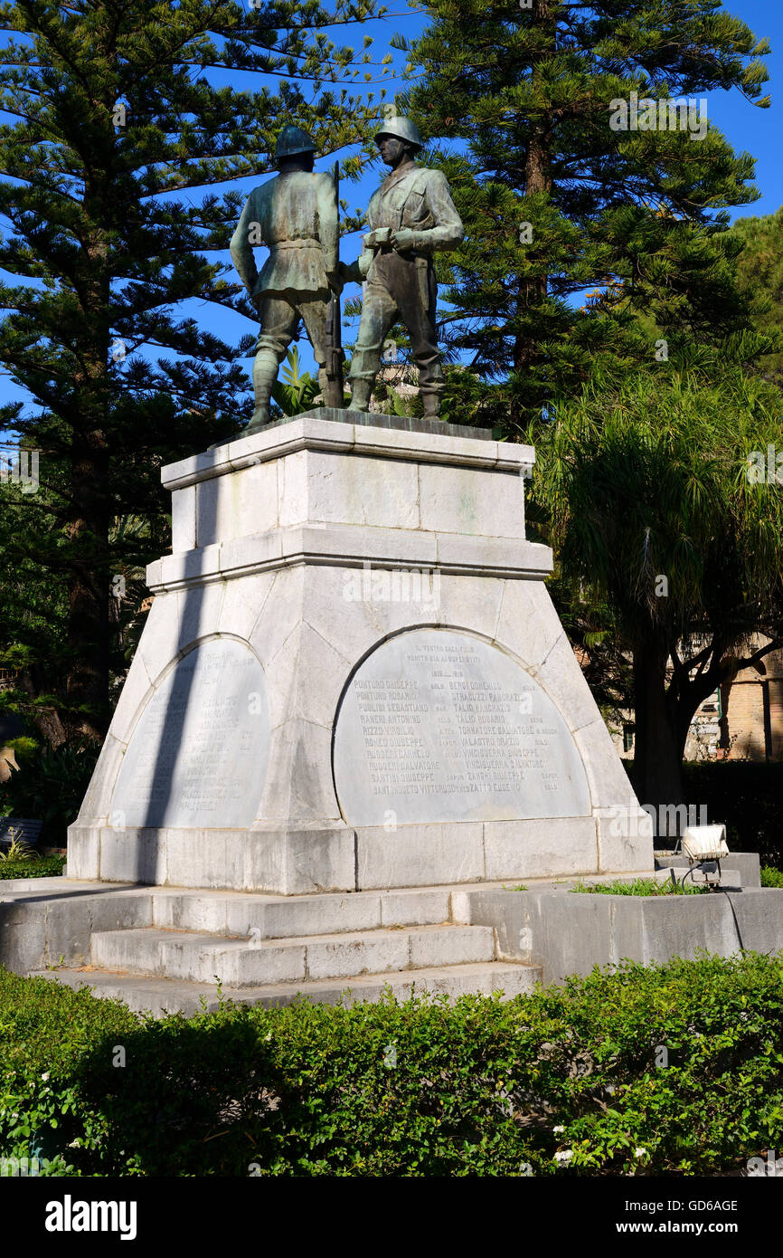 War memorial in Villa Comunale Garden in Taormina, Sicily, Italy Stock ...