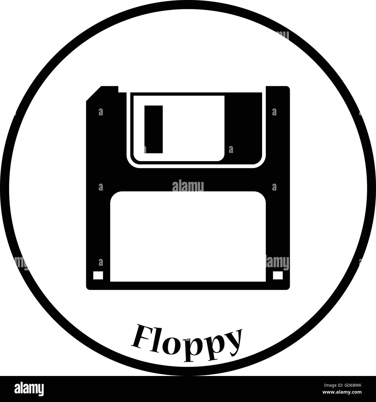 Floppy icon. Flat color design. Vector illustration. Thin circle design ...