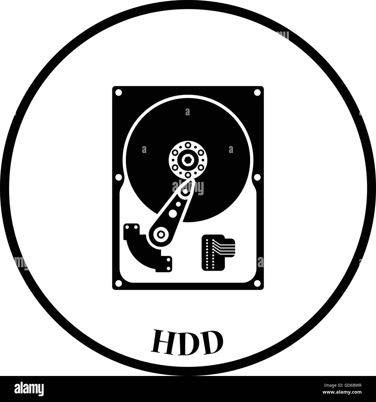 HDD icon. Flat color design. Vector illustration. Thin circle design ...