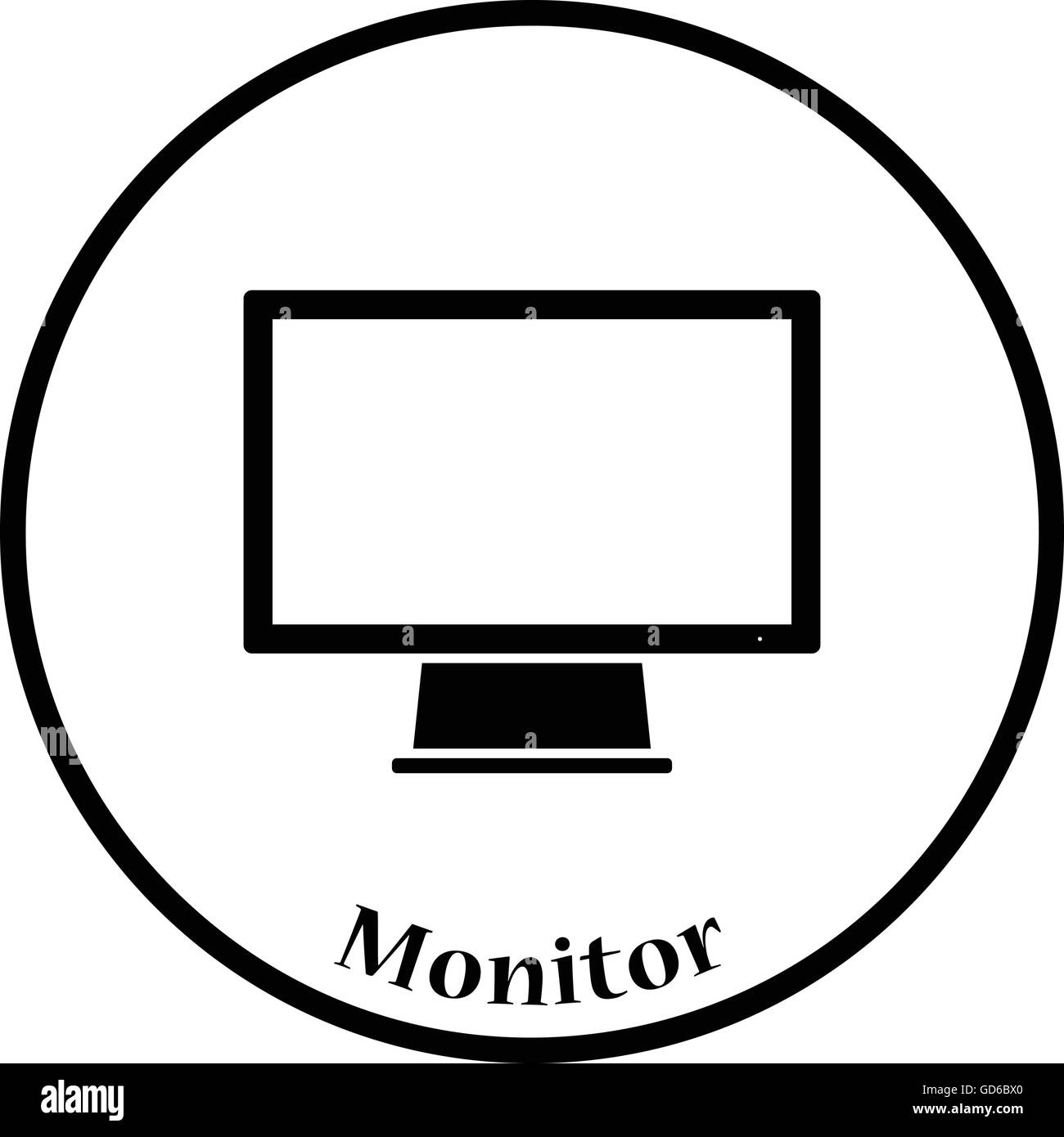 Monitor icon. Flat color design. Vector illustration. Thin circle ...