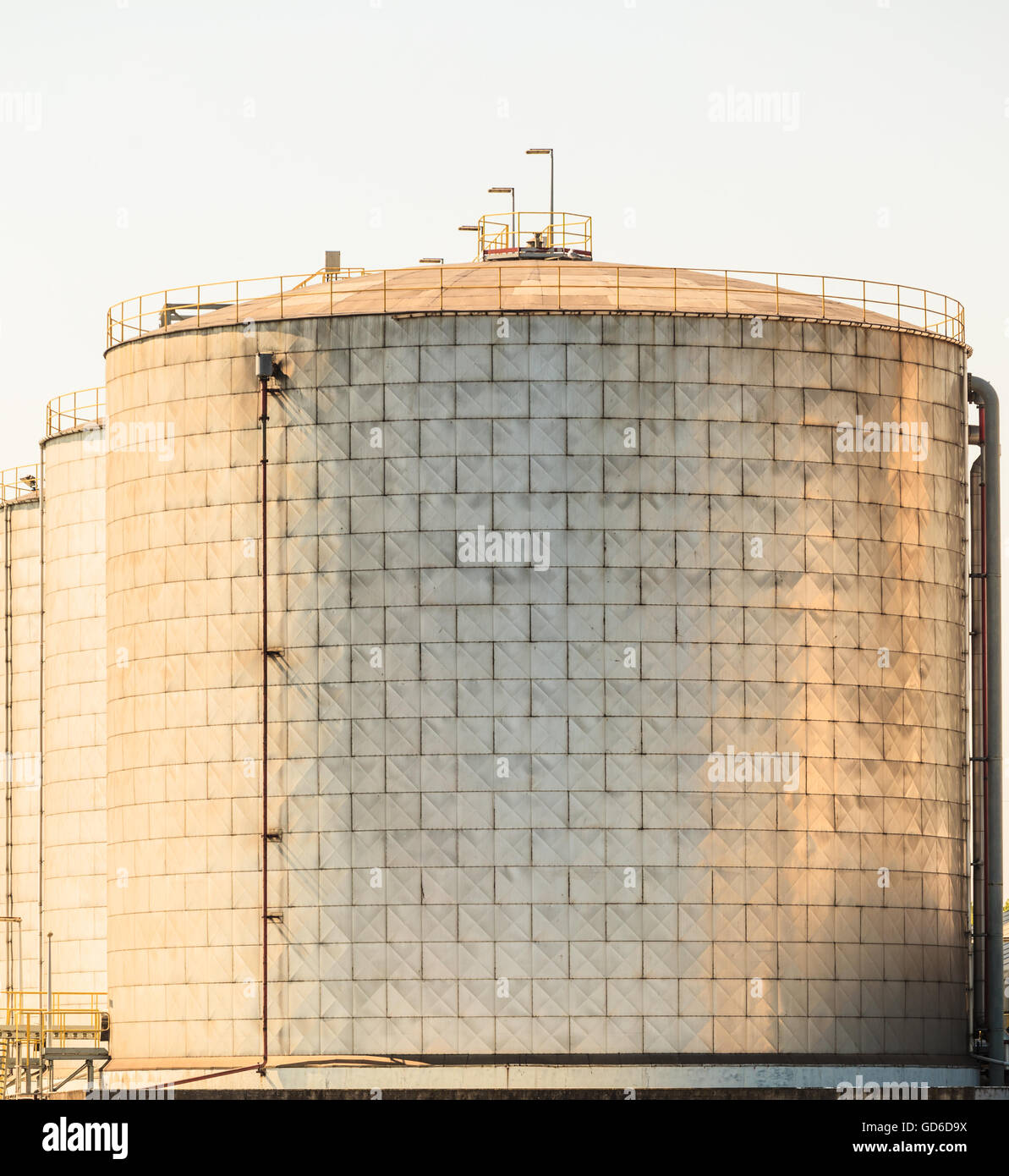 Cargo transport commerce concept. Silo in morning harbour. Storage ...