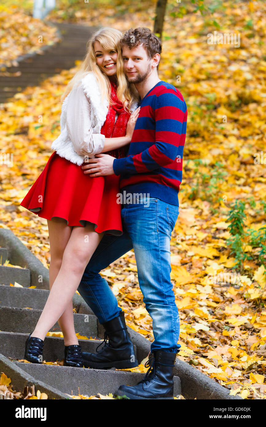 Spending time with loved ones. Romantic dates in autumnal park ...