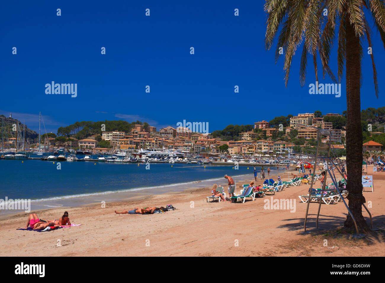Soller, Beach port, Marina, Mallorca, Majorca, Balearic Islands ...