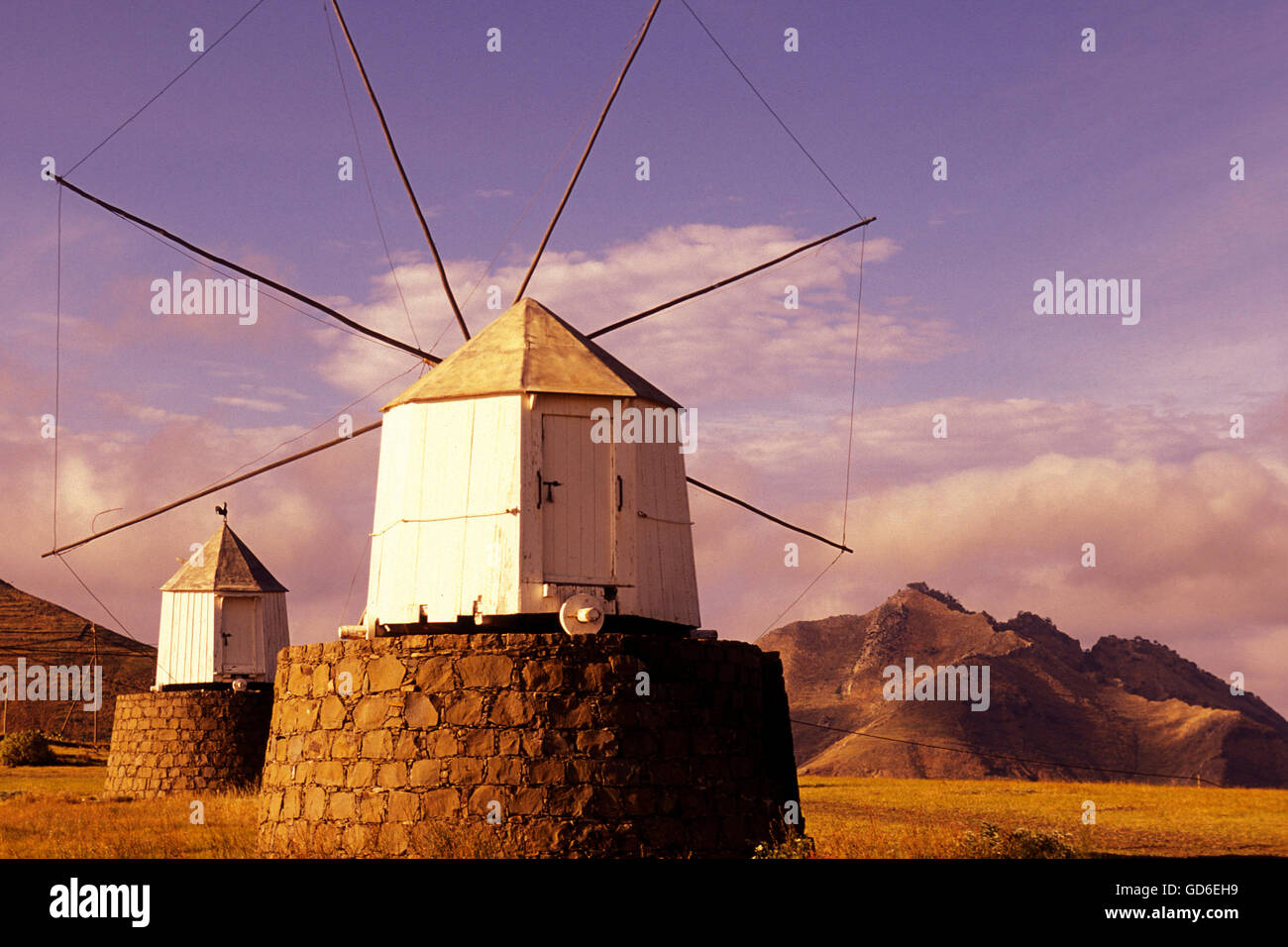 a traditional wind mill on the Island of Porto Santo ot the Madeira ...