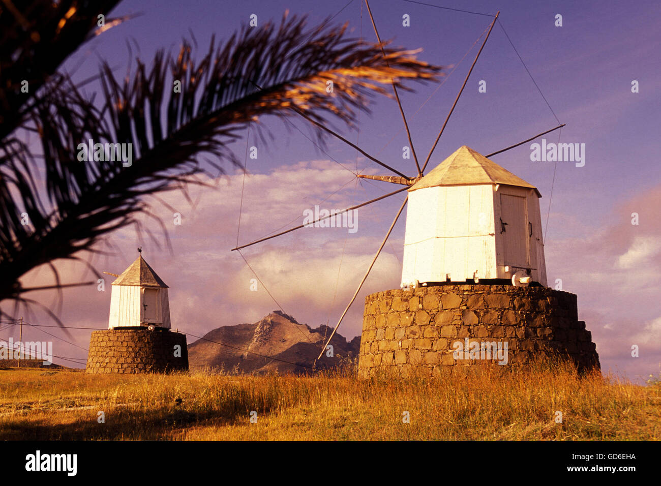 a traditional wind mill on the Island of Porto Santo ot the Madeira ...