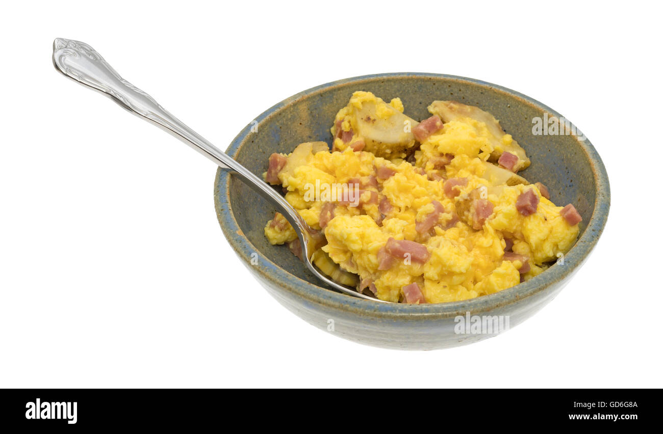 A serving of ham, eggs and potatoes with cheese TV dinner in an old ...