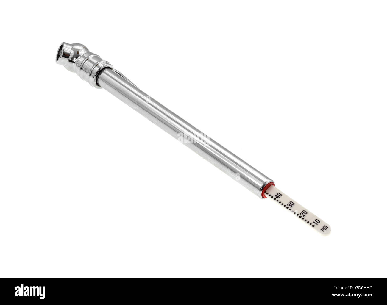 A generic tire gauge showing the tire pressure with the PSI indicator ...