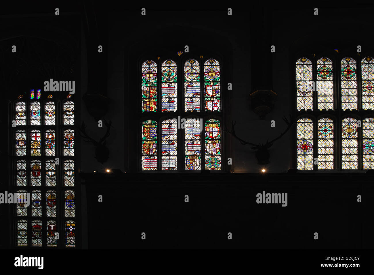 Stained glass window in the Great Hall of king Henry VIII at the royal ...